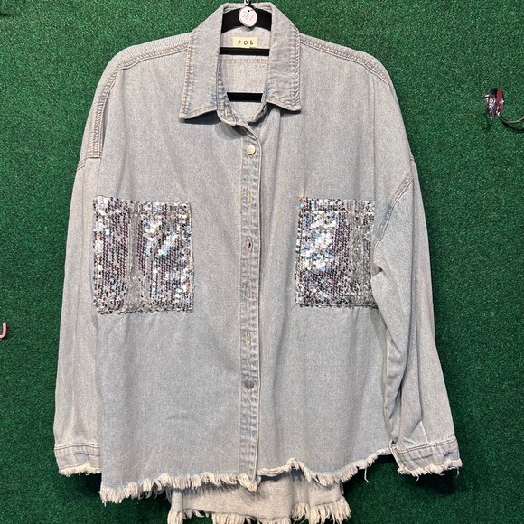 POL | Tops | 36 Nwot Pol Jean Shacket Wsequin Pockets | Poshmark